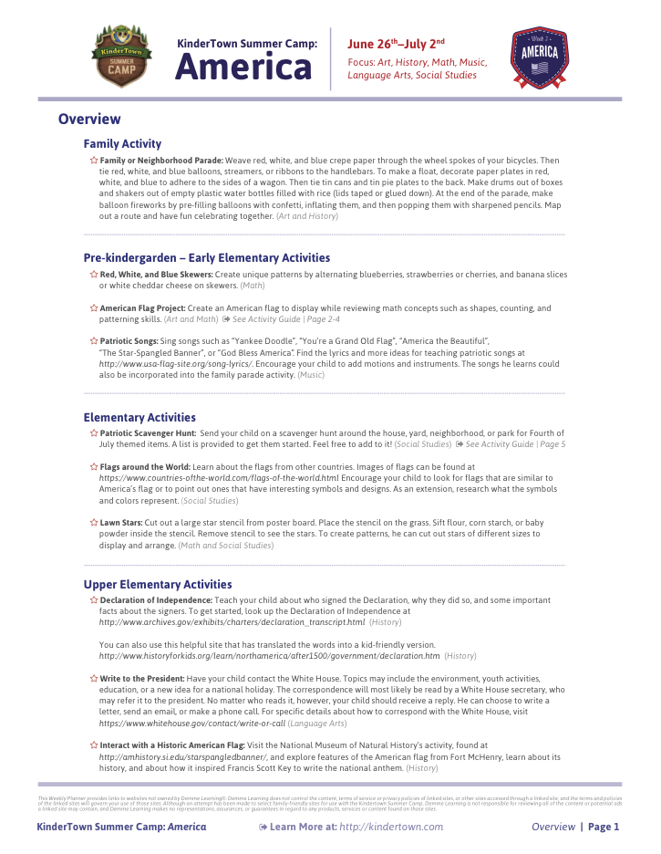 America Planner - KinderTown