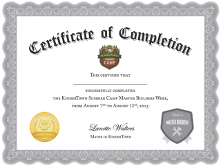 Master Builders Certificate - KinderTown